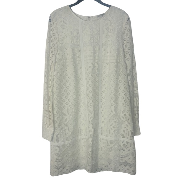 Modcloth | Dresses | Modcloth Lace Mesh White Long Sleeve Lace Dress ...